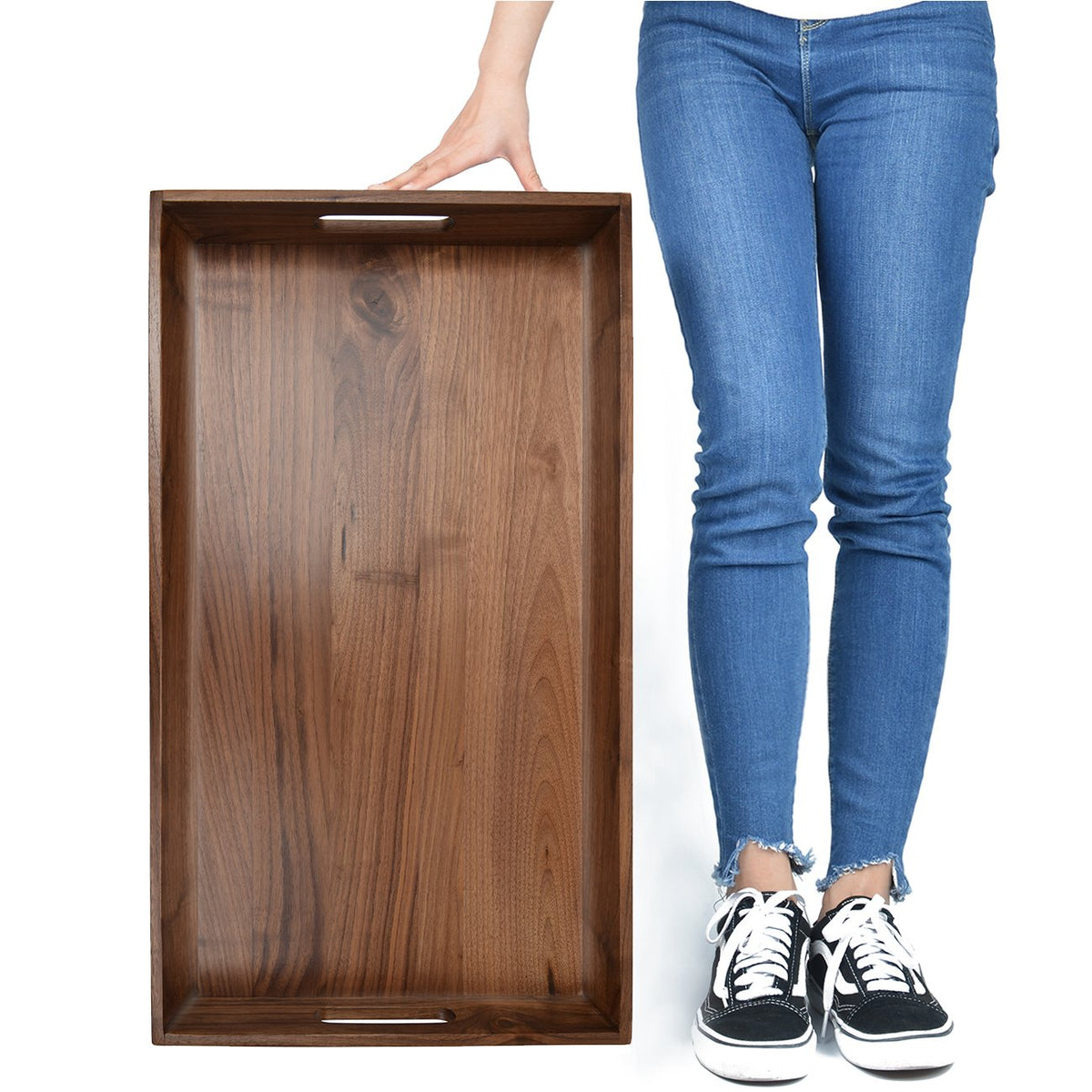 Kingcraft 24"x13" Extra Large Serving Tray With Handle Handmade Black ...